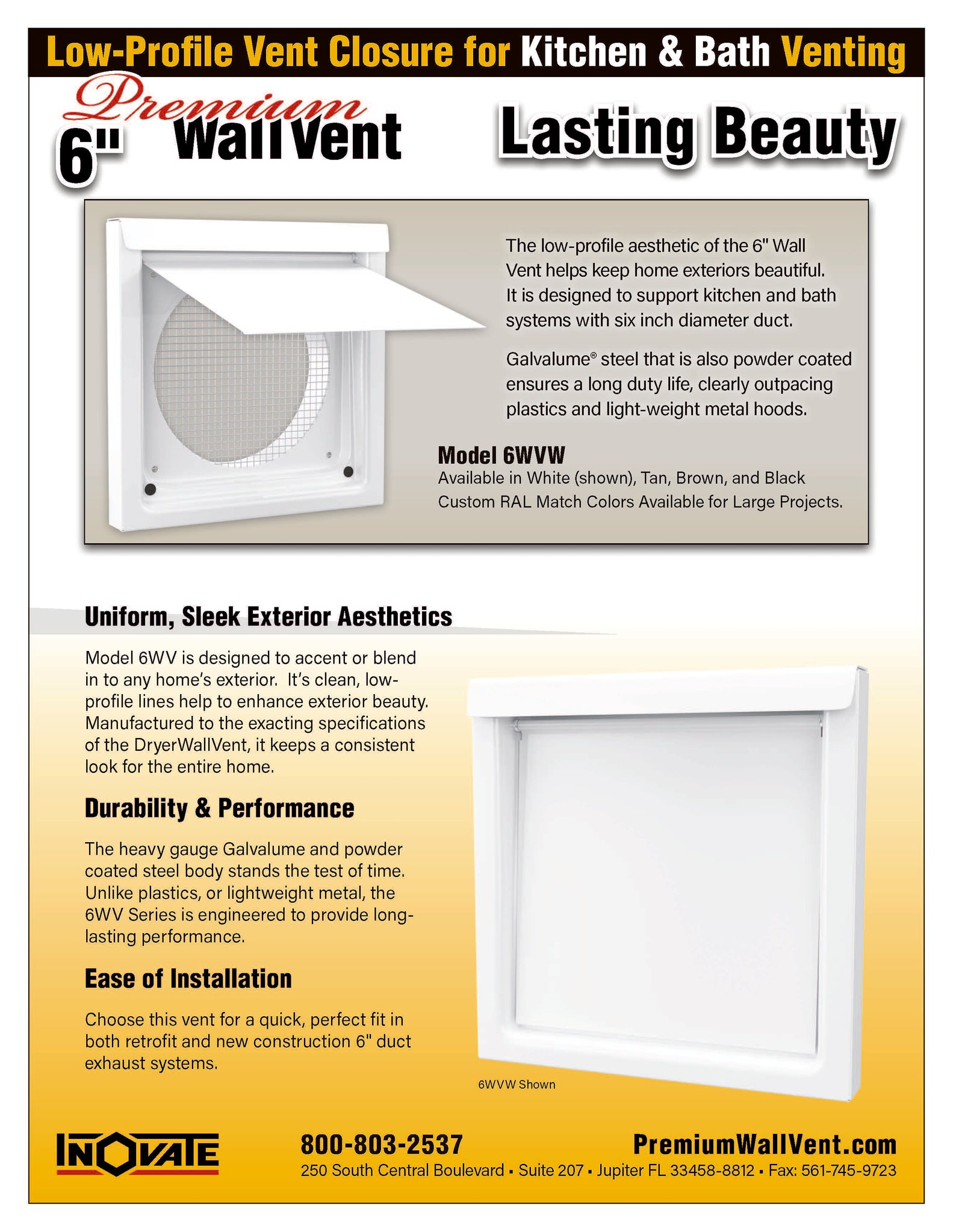 Inovate 6-Inch Low-Profile Exhaust Wall Vent - Powdered-Coated Finish ...