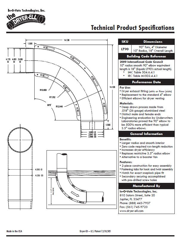 In-O-Vate Technologies LT90 Dryer-Ell Vent Elbow 90-degrees – Solid ...